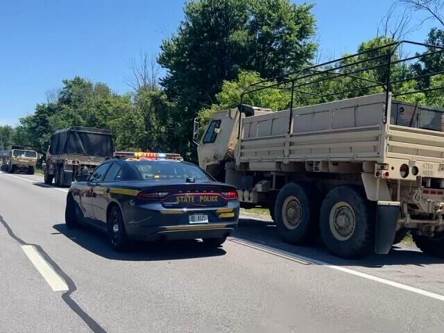 Vehicle in military convoy catches fire; causes traffic backup on I-90