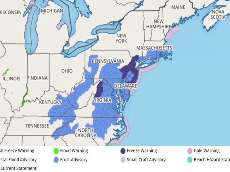 Frost & Freeze Conditions Likely in Northeast, Mid Atlantic Tonight