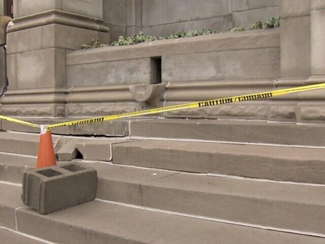 Vandals destroy statute, stairs at St. Mary Catholic Church