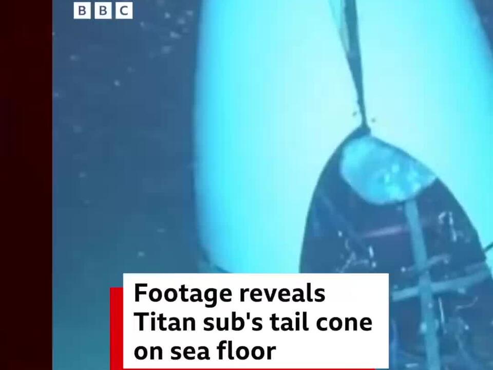 Footage shows wrecked Titan sub tail cone lying on sea floor. TitanSub ...