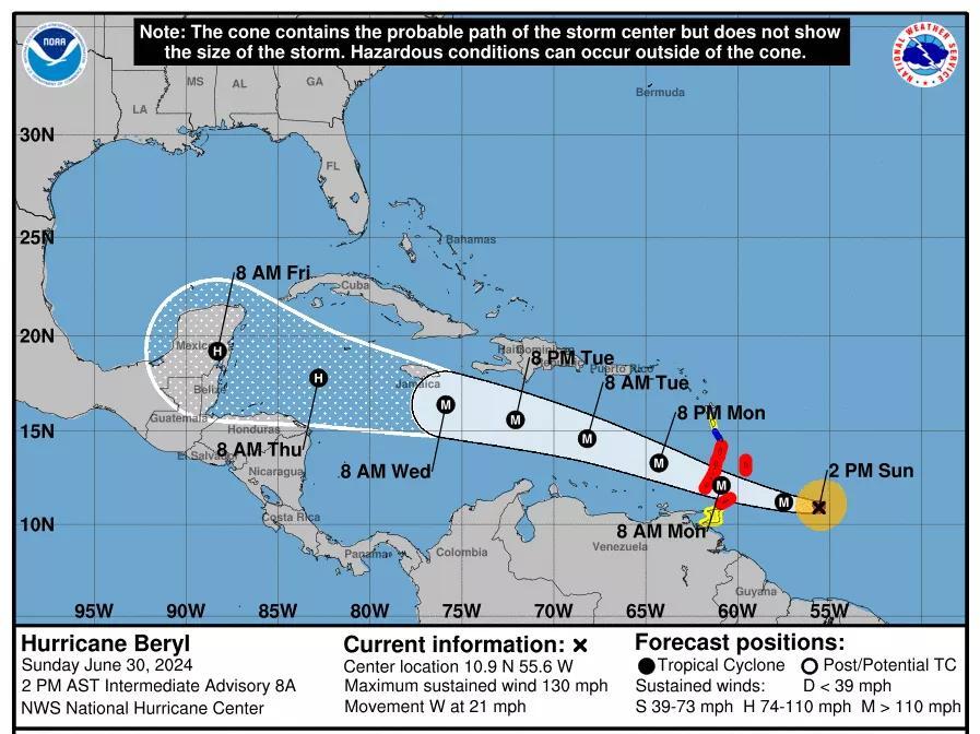 Hurricane Beryl Expected To Slam Caribbean As Cat 4 Storm