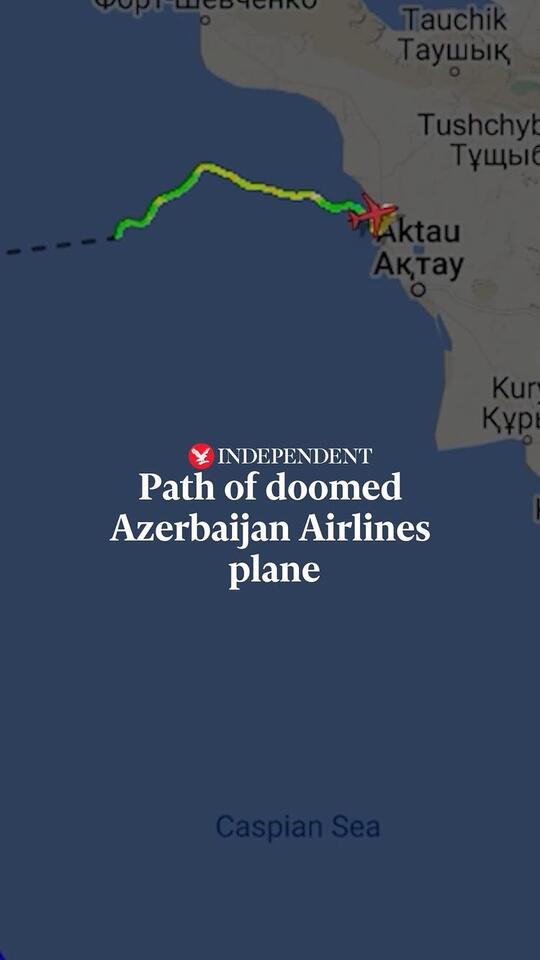 A flight tracker shows the route of the Azerbaijan Airlines plane that ...