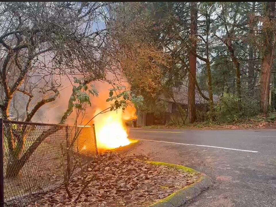 Downed power line sparks fire in West Linn, power out, roads closed