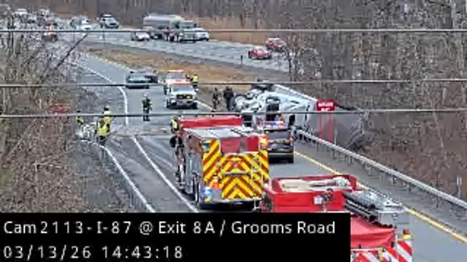 Tractor-trailer rolls over on Northway in Saratoga County - NewsBreak