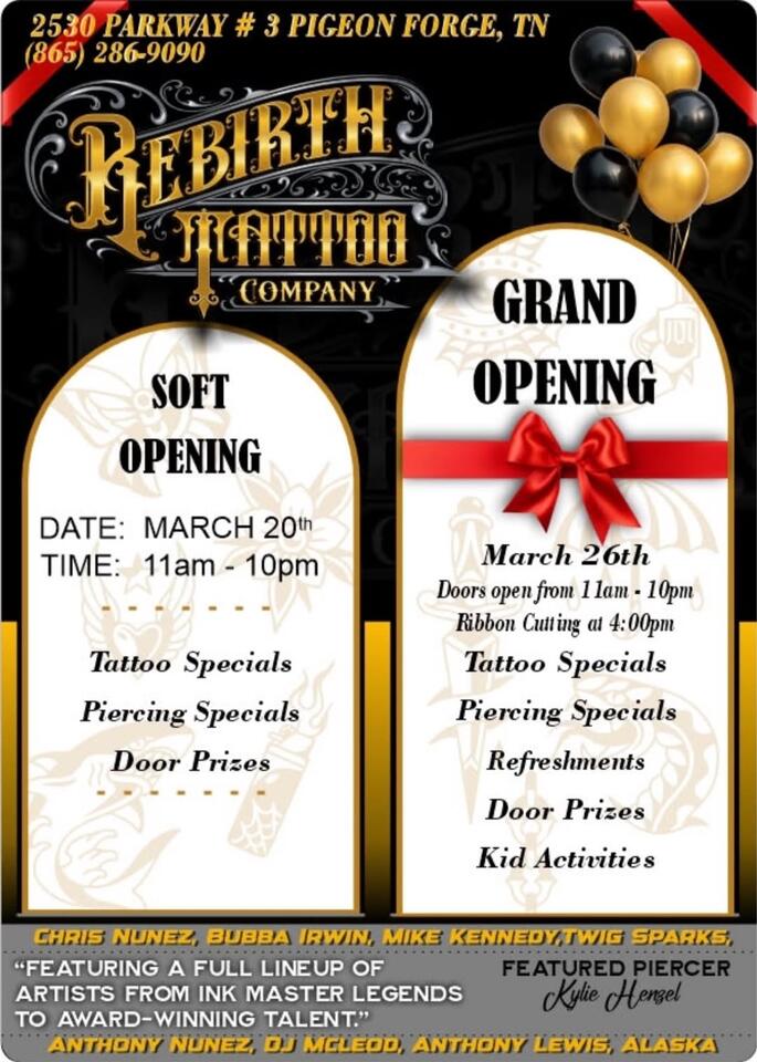 Rebirth Tattoo Company Opens March 26 in Pigeon Forge - NewsBreak