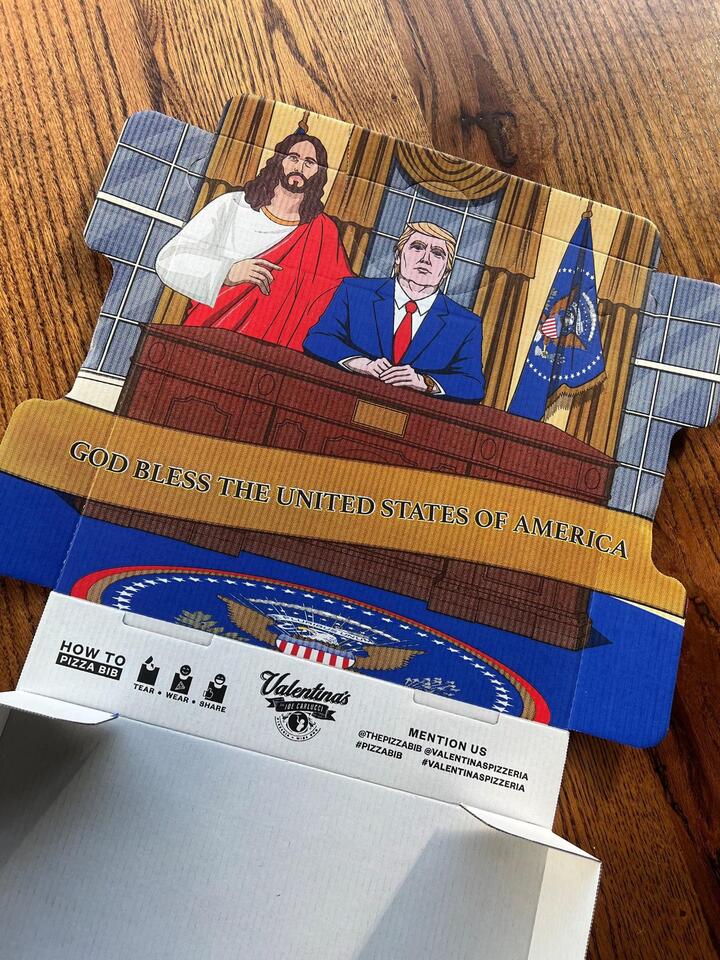 Alabama pizza boxes depict Trump, JD Vance, Elon Musk, RFK Jr., Jesus ...