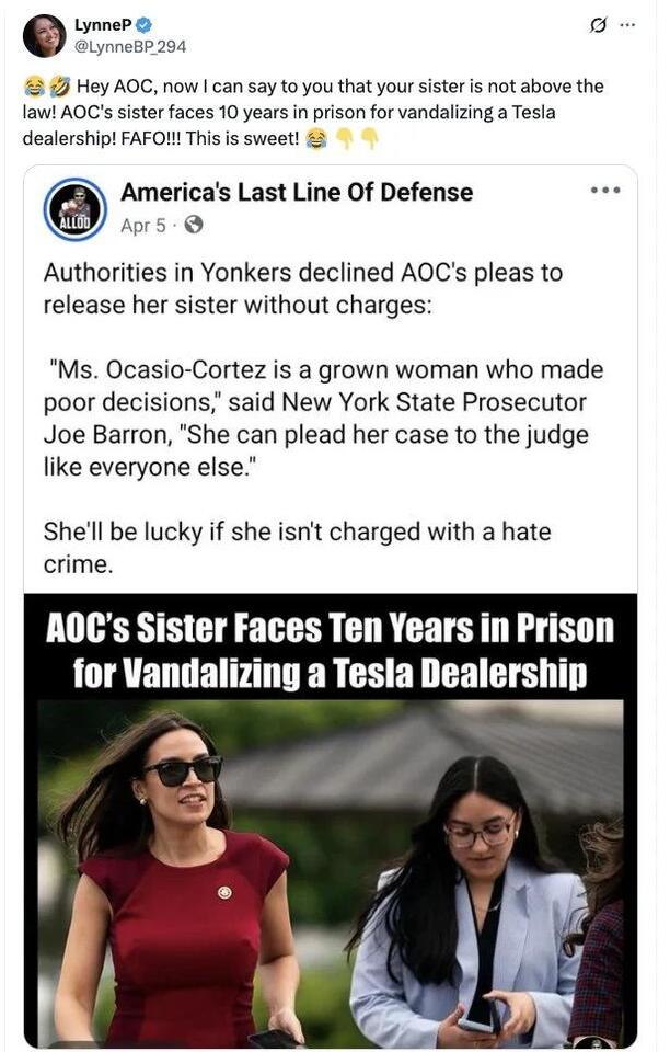 Fact Check: AOC Does NOT Have A Sister Who Vandalized Tesla Dealership ...