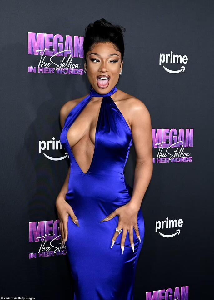 Megan Thee Stallion flashes cleavage in plunging silk gown at In Her ...