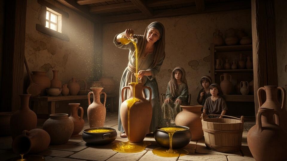 A widow poured oil from a small jar, and it refused to stop flowing (2 ...