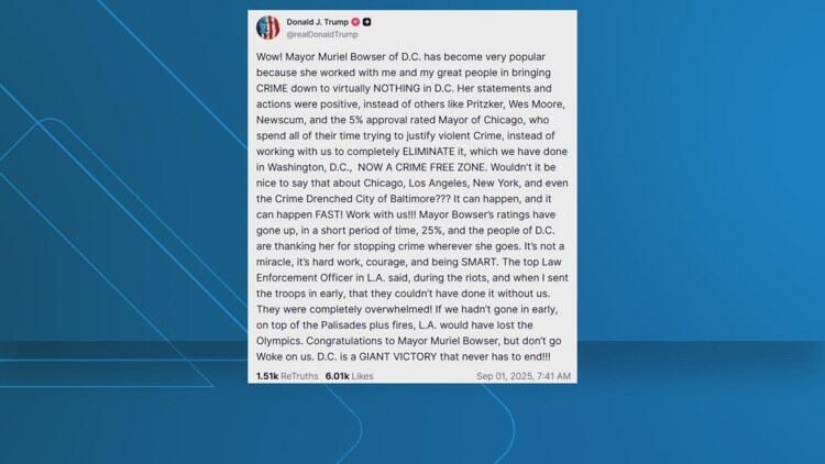 Trump praises Mayor Muriel Bowser on social media over DC crime - NewsBreak