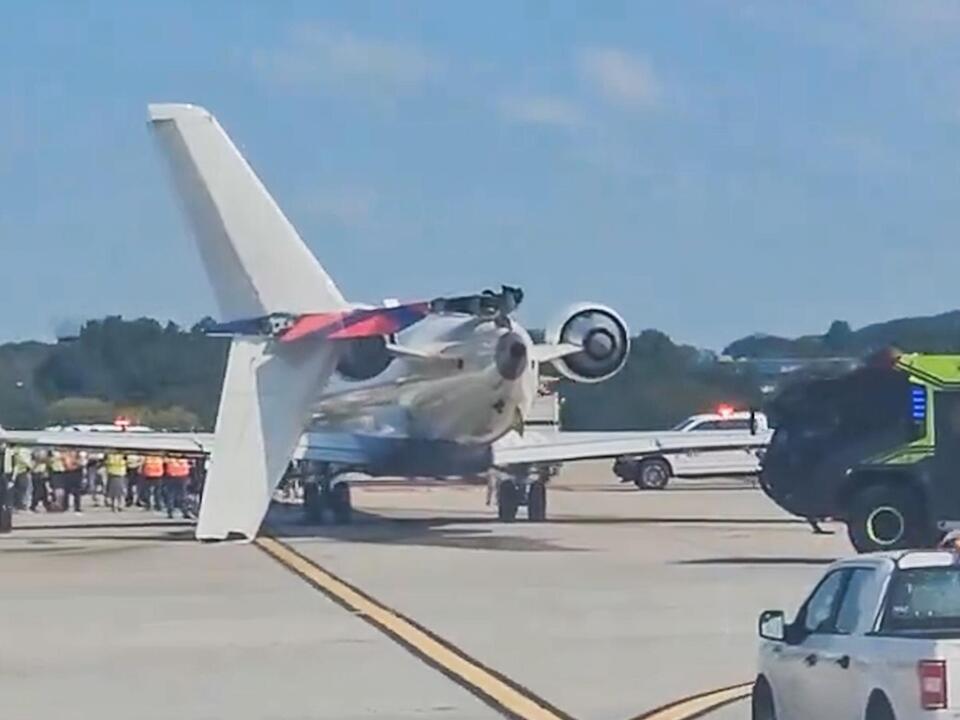 Plane’s tail torn apart after collision on taxiway in Atlanta