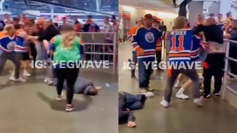 One Man Gets Brutally Knocked Out Cold As Edmonton Oilers Fans Fight ...