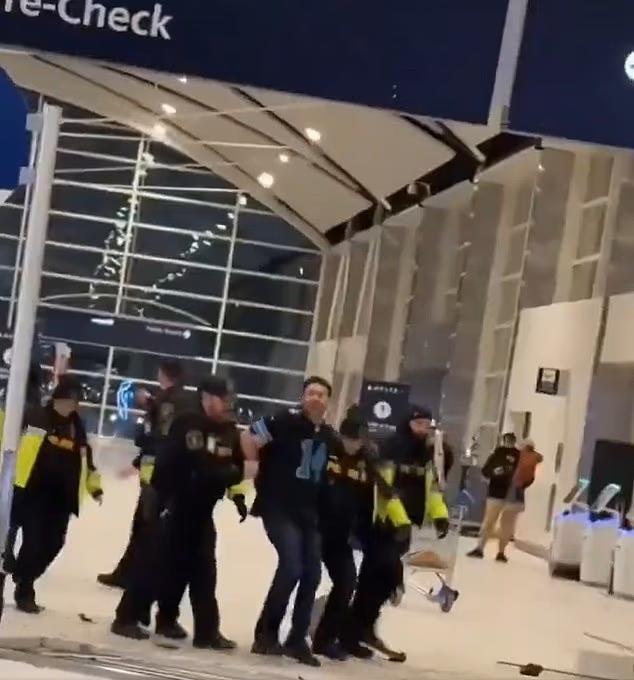 Chaos as car crashes INSIDE terminal at Detroit airport and screaming ...