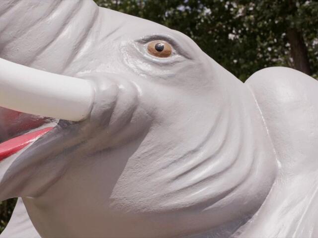 Elephant statue from former zoo exhibit restored at Charley's Ice Cream ...