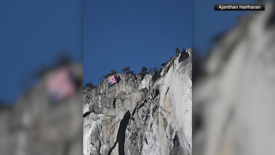 Upside-down American flag draped off El Capitan at Yosemite - NewsBreak
