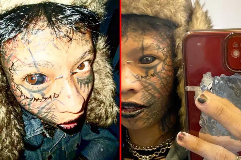 Ink addicted teen tattoos half his face – and even his eyeball – black ...