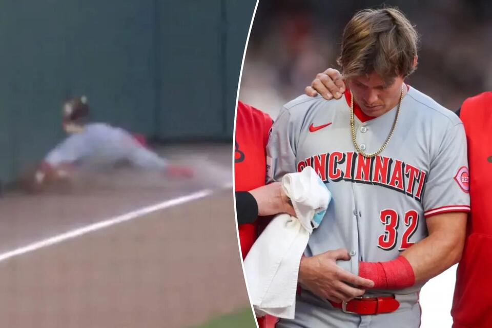 Reds rookie Tyler Callihan breaks arm crashing into wall as play turns ...