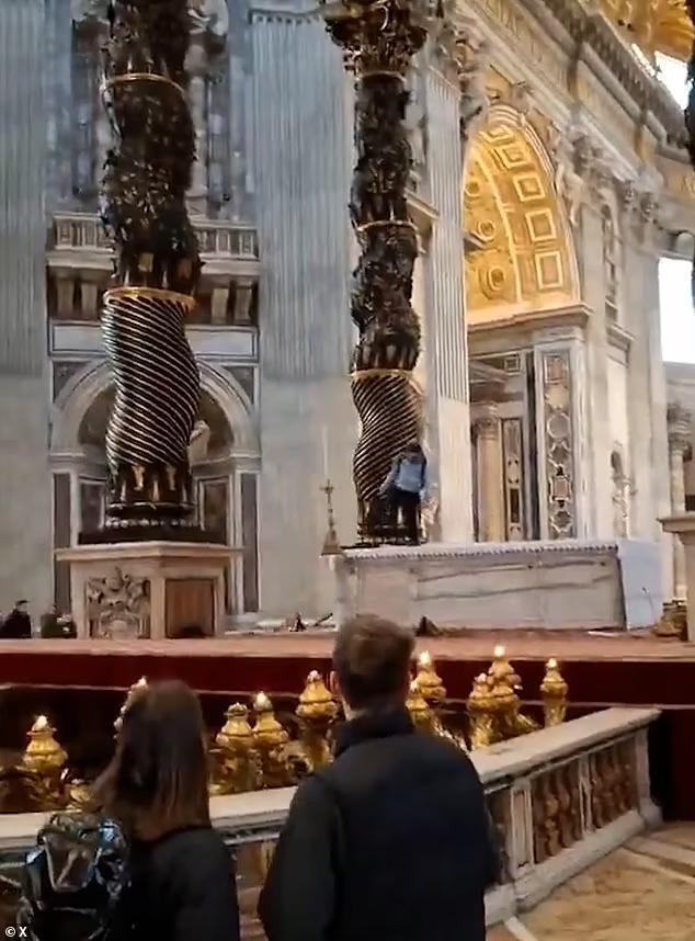 Moment masked thug attacks Saint Peter's tomb in front of horrified ...