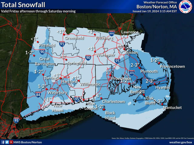 New Forecast Map: These Areas In Connecticut Expected To See Most Snowfall