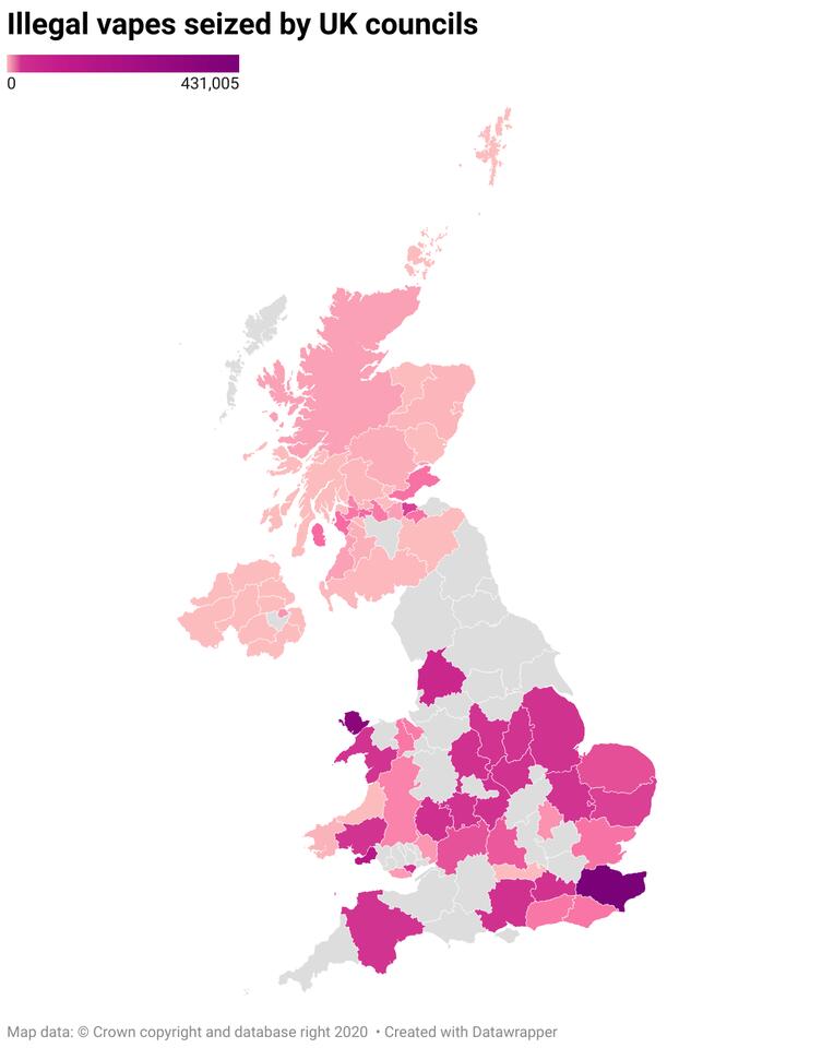Map reveals the UK’s dodgy vape hotspots where illegal e-cigs ‘contain ...