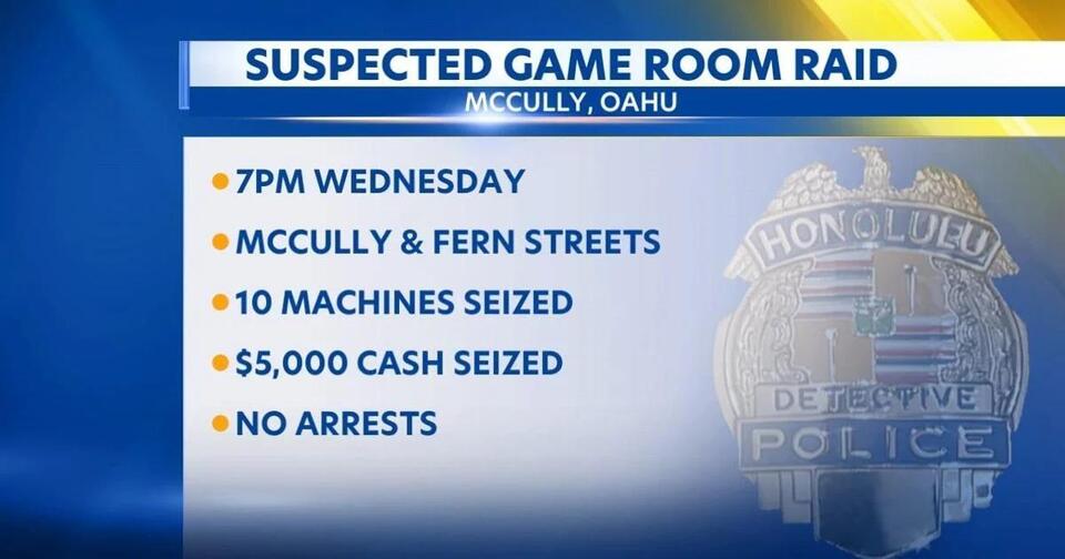 Honolulu Police raid suspected game room, seize 10 gambling machines ...