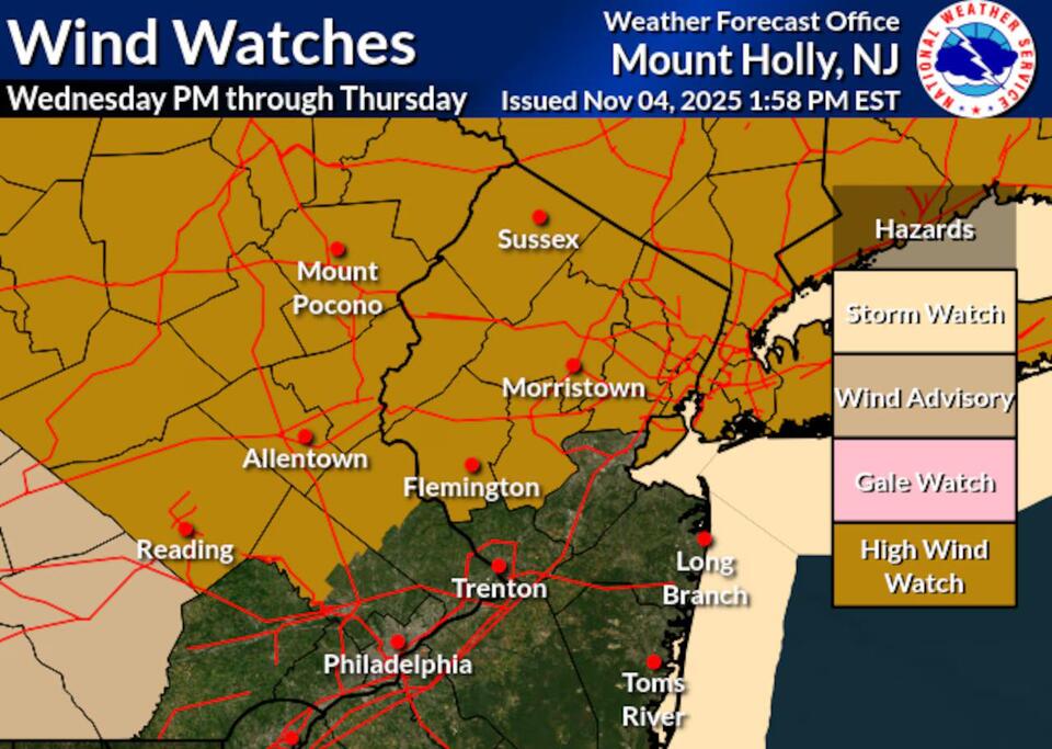 N.J. weather: Gusts up to 60 mph could blast parts of state, sparking ...