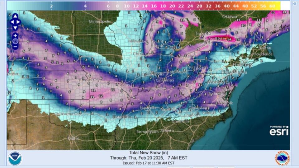 Winter storm Kansas east to Virginia & North Carolina up to 12 inches ...