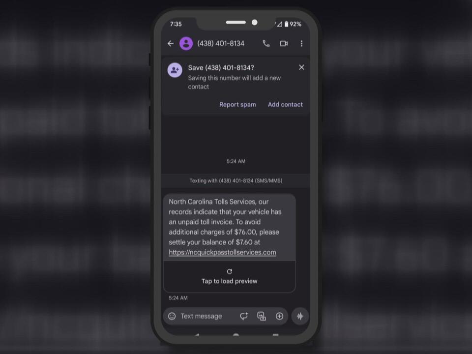 Scam Alert | NC residents beware of a new toll text scam