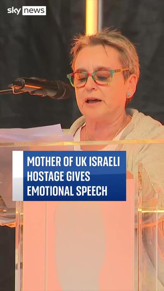 The mother of Emily Damari gave an emotional speech during a 7 October ...