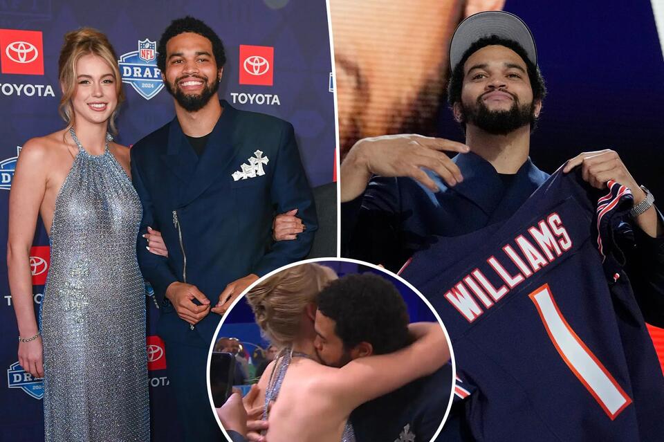 Caleb Williams hugs girlfriend Alina Thyregod after Bears select QB No ...