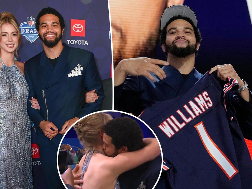 Caleb Williams hugs girlfriend Alina Thyregod after Bears select QB No ...