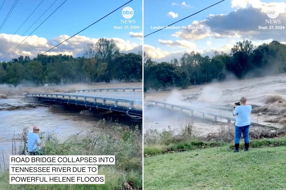 Shocking video shows entire bridge washed away by Hurricane Helene ...