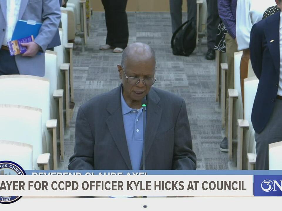 Prayer for CCPD officer Kyle Hicks at City Council meeting Prayer for CCPD officer Kyle Hicks at City Council meeting
