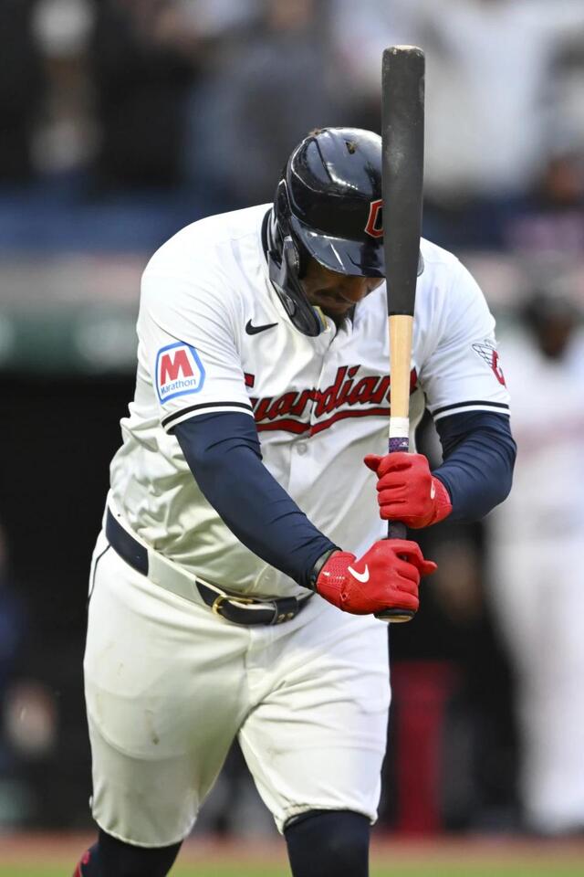 Batman: Guardians slugger Josh Naylor celebrates his homer by striking ...