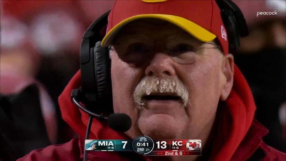 Kansas City Chiefs coach Andy Reid’s mustache freezes with icicles on ...