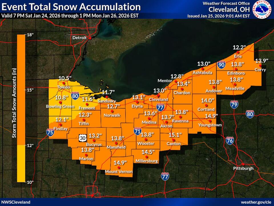 Up to 15 inches of snow expected across northern Ohio as storm ...