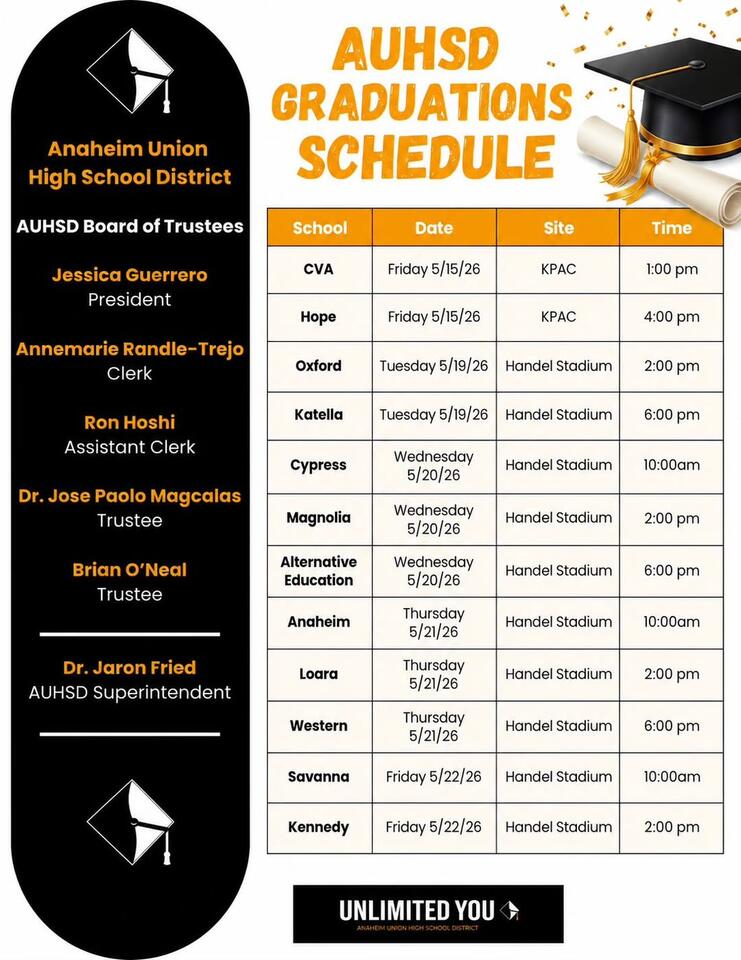 AUHSD releases 2026 graduation schedule - NewsBreak