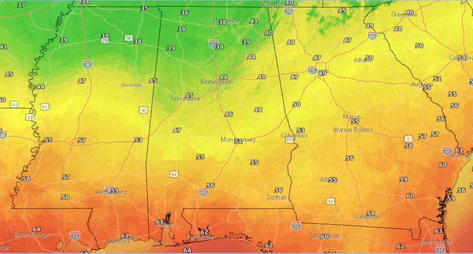 Light freezing rain possible in parts of Alabama on Thursday; slick ...
