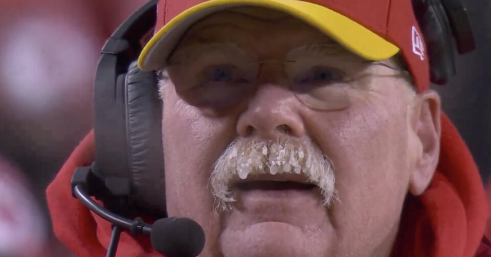 It was so cold Andy Reid’s mustache froze and Patrick Mahomes’ helmet ...