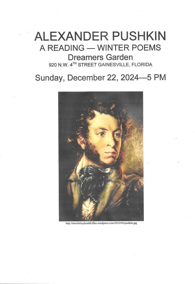 Reading of Alexander Pushkin winter poems to be held at Dreamers Garden ...