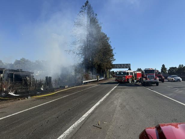 Fire involving multiple trailers shuts down Northbound 101 in Santa ...