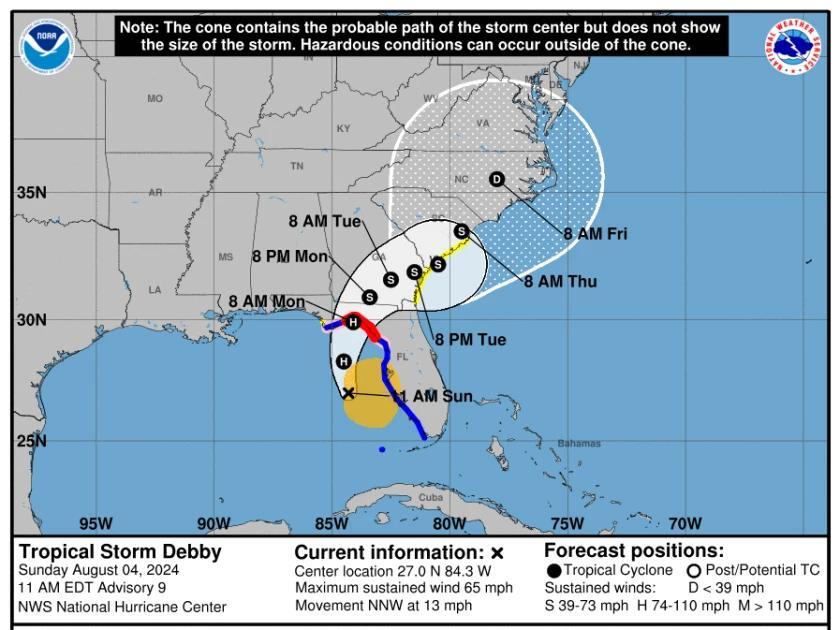Hurricane Debby approaches Florida as it brings heavy rain across the ...