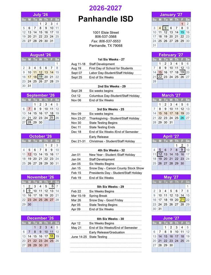 Panhandle ISD releases 2026-2027 school calendar - NewsBreak