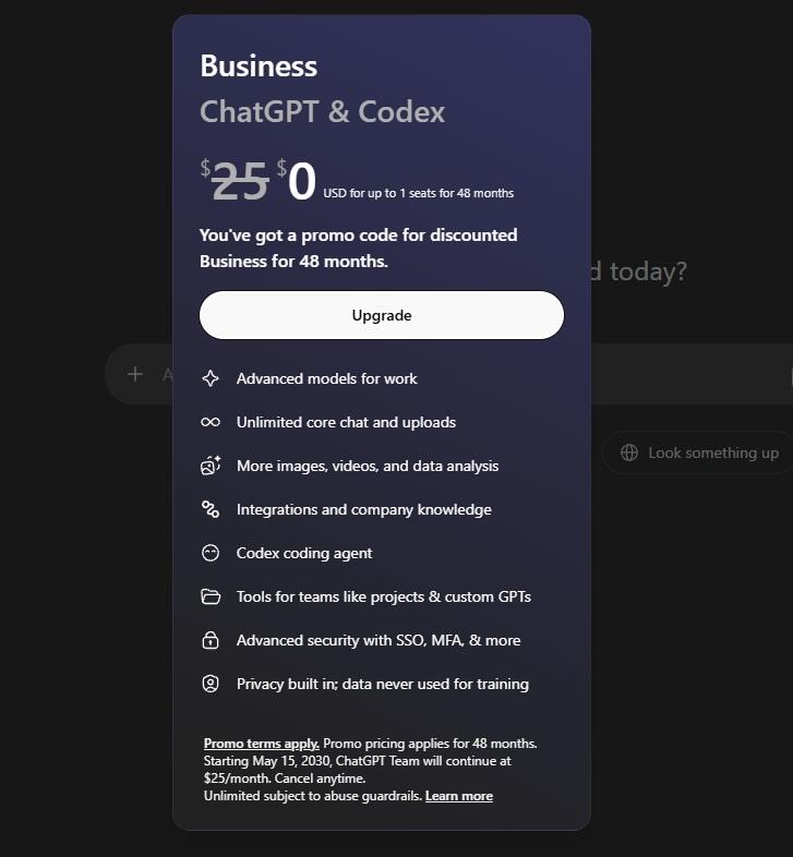 (Update: Dead?) Get 2 ChatGPT Business seats for $25/mo total for 4 ...