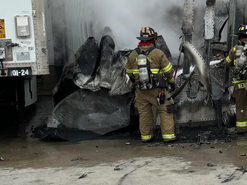 Semi-trailer destroyed in fire at Rivian plant loading dock