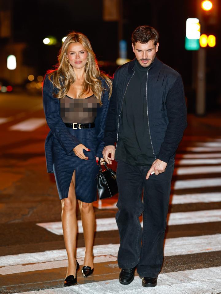 Brooks Nader goes braless in see-through top for date night with ...