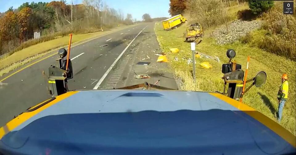 US: Highway worker leaps away from out-of-control truck in New York ...