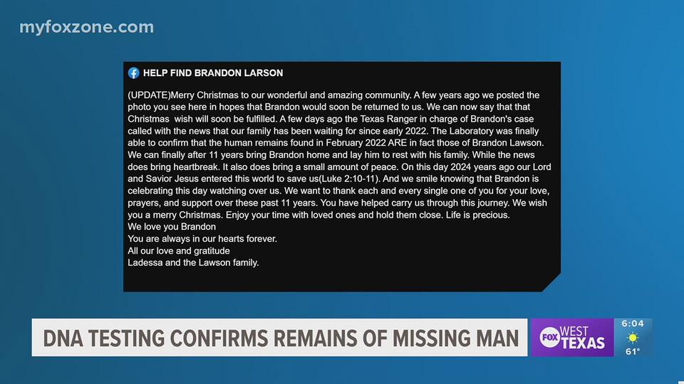 DNA confirms remains of missing Texas man Brandon Lawson - NewsBreak