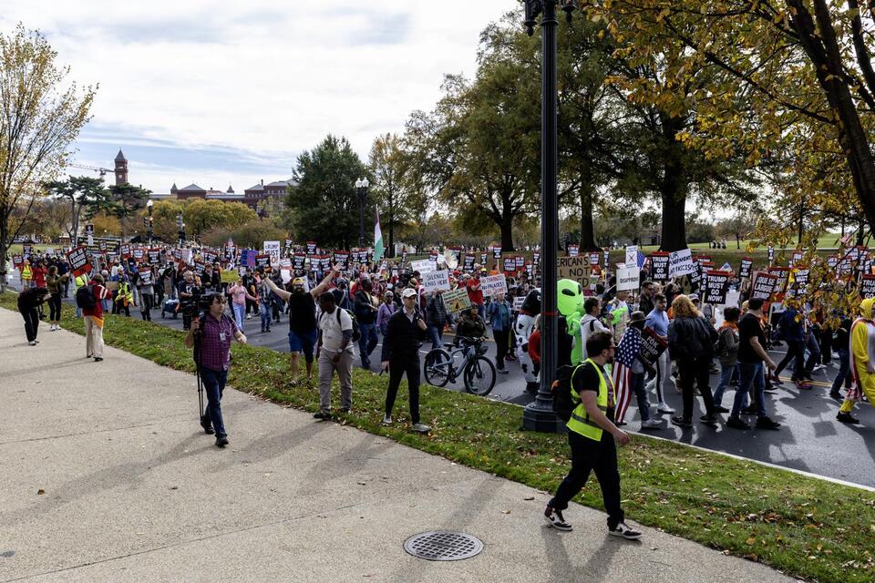 Hundreds protest President Trump's second term during events across the ...