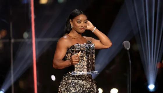 Simone Biles Accepts The 2025 TIME100 Impact Award In Oscar de la Renta ...